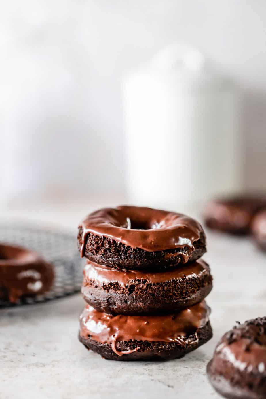 Baked Chocolate Mini Cake Mix Donuts with Chocolate Glaze - Baking Ginger